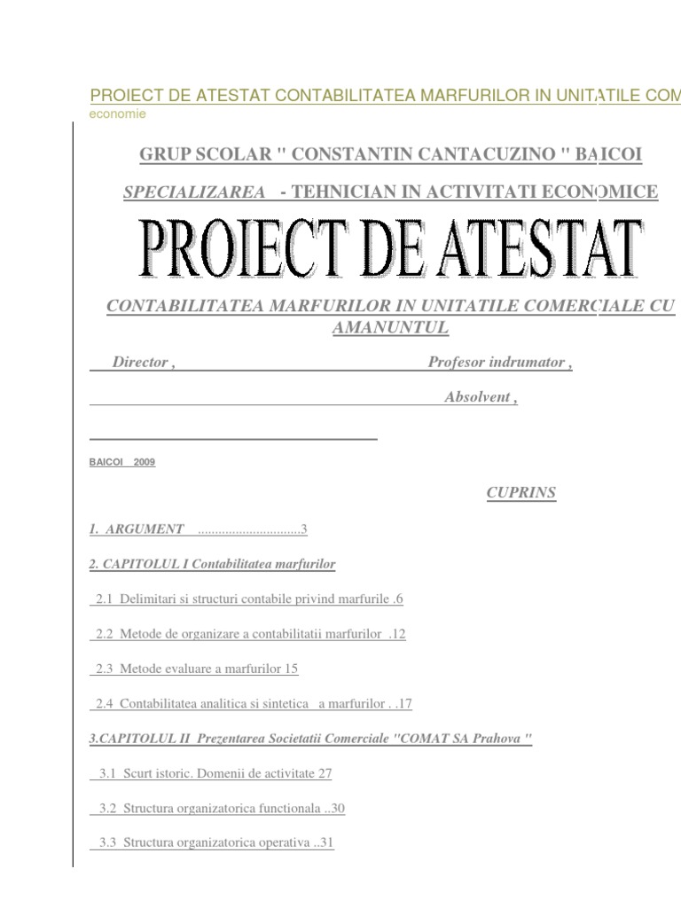 Proiect de Atestat Tea Marfurilor in Unitatile Comerciale Cu Amanuntul ...