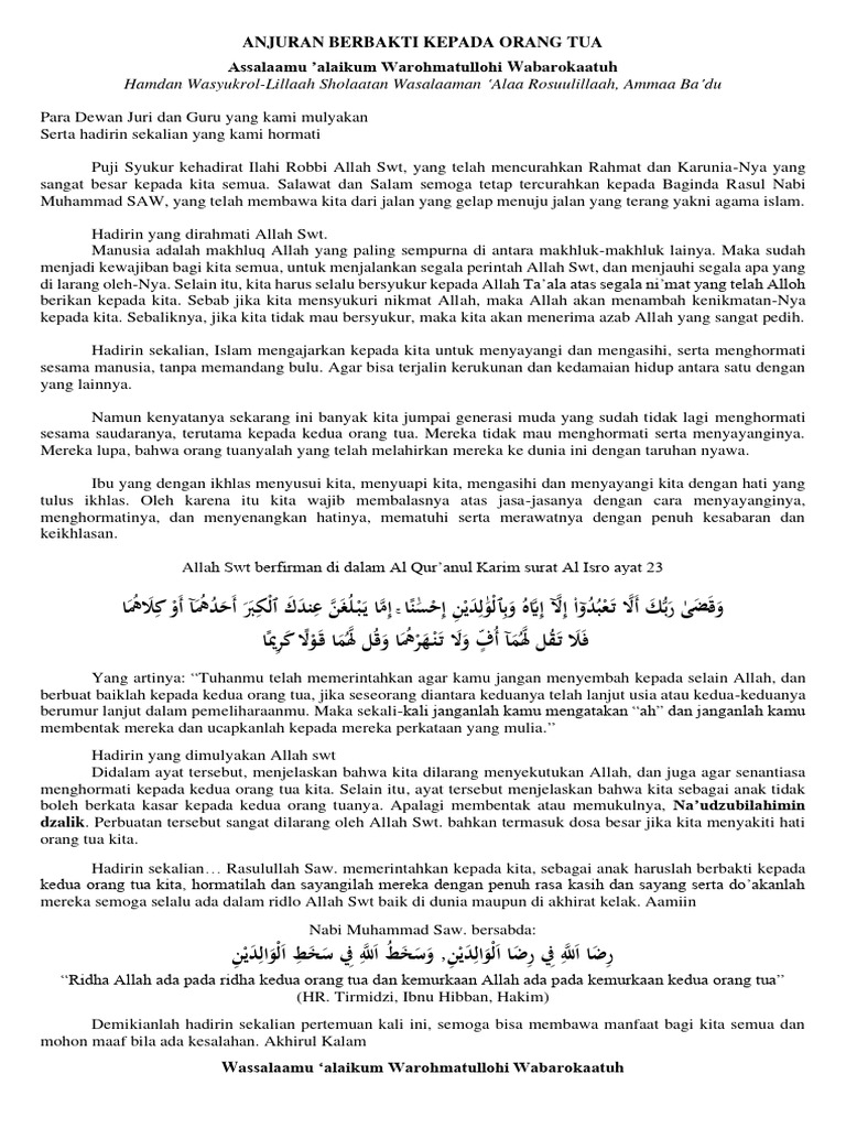 Pidato Islami - Berbakti Kepada Kedua Orang Tua | PDF