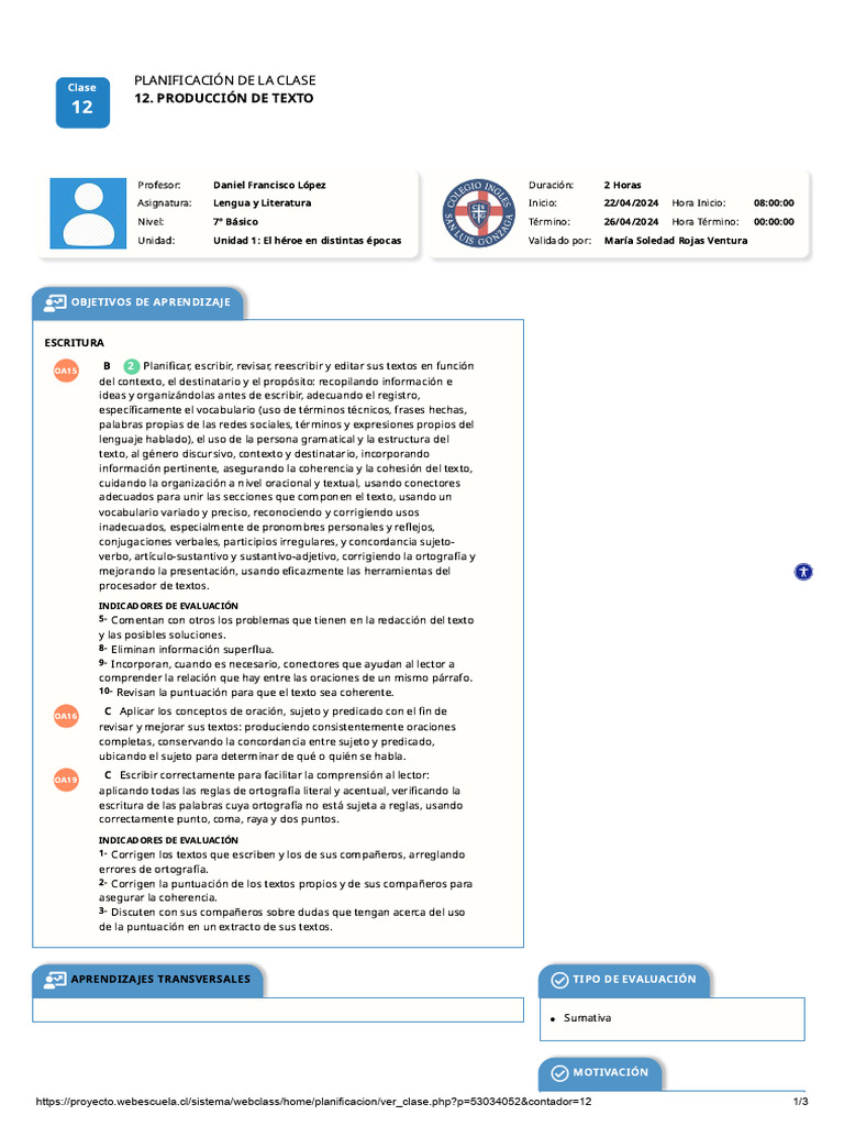 Planif 7mo Clase 12 | PDF | Evaluación | Lingüística