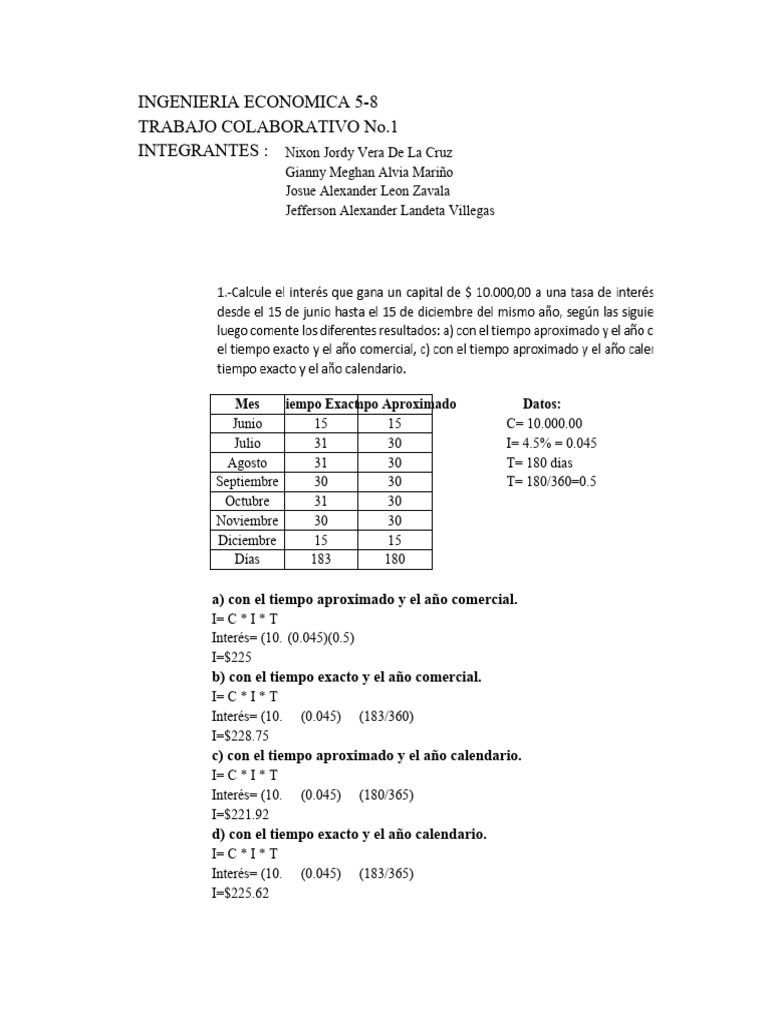 Ing Econ 5-8 Trabajo Colaborativo No.1 | PDF | Interés | Finanzas personales