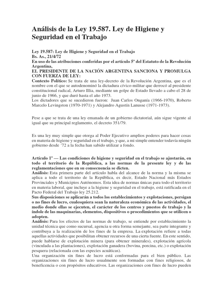 Análisis de La Ley 19587 | PDF | Derecho laboral | Business