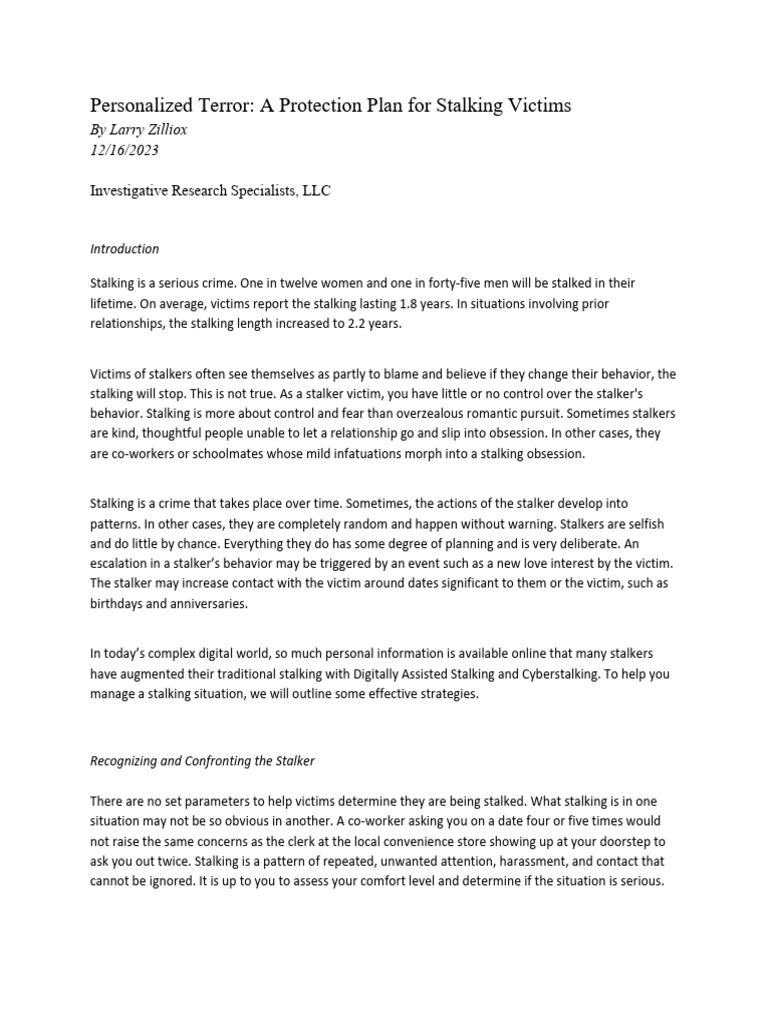 Personalized Terror - A Protection Plan For Stalking Victims | Download ...