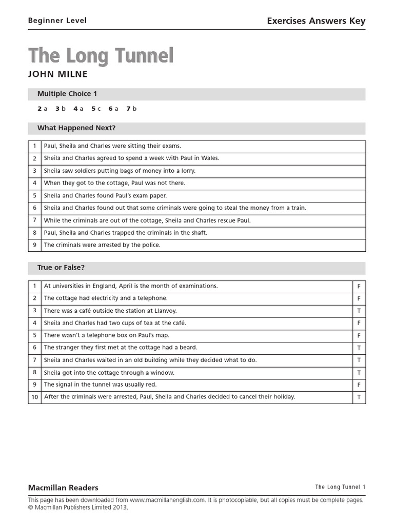 Long Tunnel Exercises Answer Key | PDF