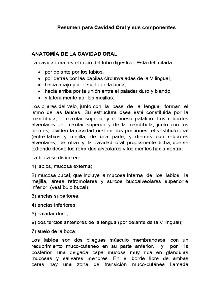 Resumen Cavidad Oral | PDF | Lengua | Diente