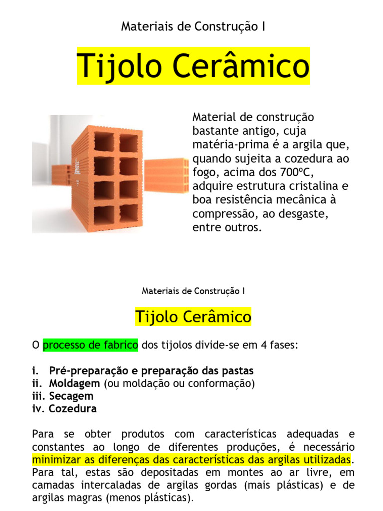 Aula 3.3 Tijolo cerâmico | PDF | Tijolo | Cerâmica
