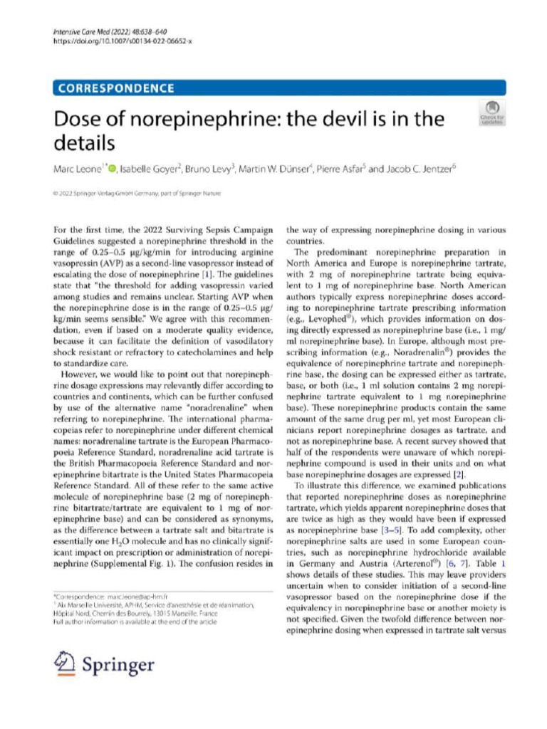 Doses of Norepi The Devil Its On The Details | PDF