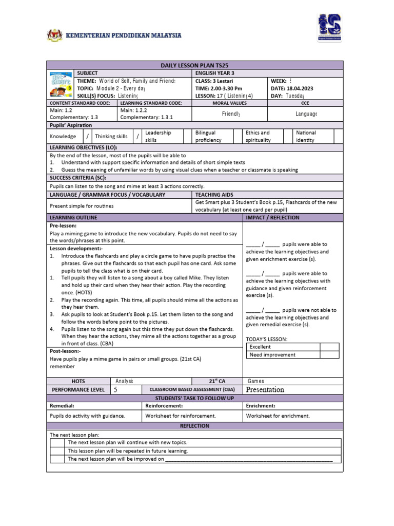 Bi Y3 LP TS25 Module 2 (LP17-32) | PDF | Lesson Plan | Vocabulary