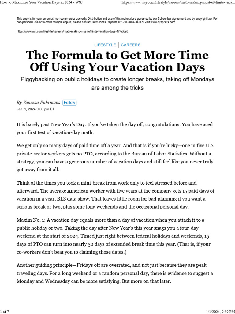 How To Maximize Your Vacation Days in 2024 - WSJ | PDF | Vacation ...