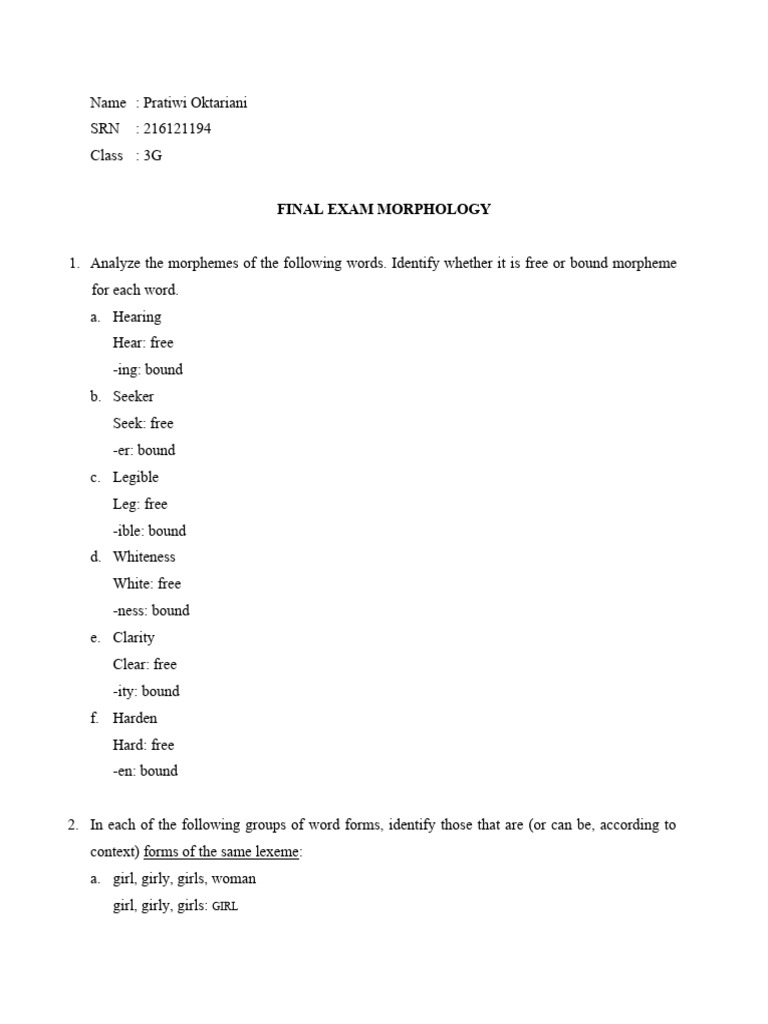 Pratiwi Oktariani - 216121194 - UAS MORPHOLOGY | PDF | Morphology ...