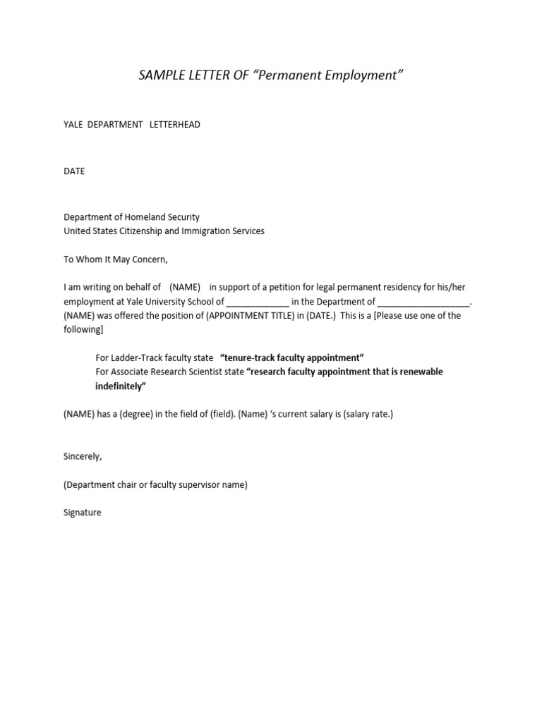 Sample Permanent Employment Letter | PDF | Language Arts & Discipline