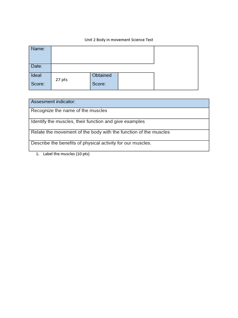 Muscle Anatomy and Function Test | PDF | Muscle | Skeletal Muscle