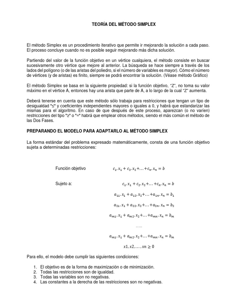 Método Simplex Gráfico, Tabular y de Dos Fases | PDF | Desigualdad (Matemáticas) | Optimización ...
