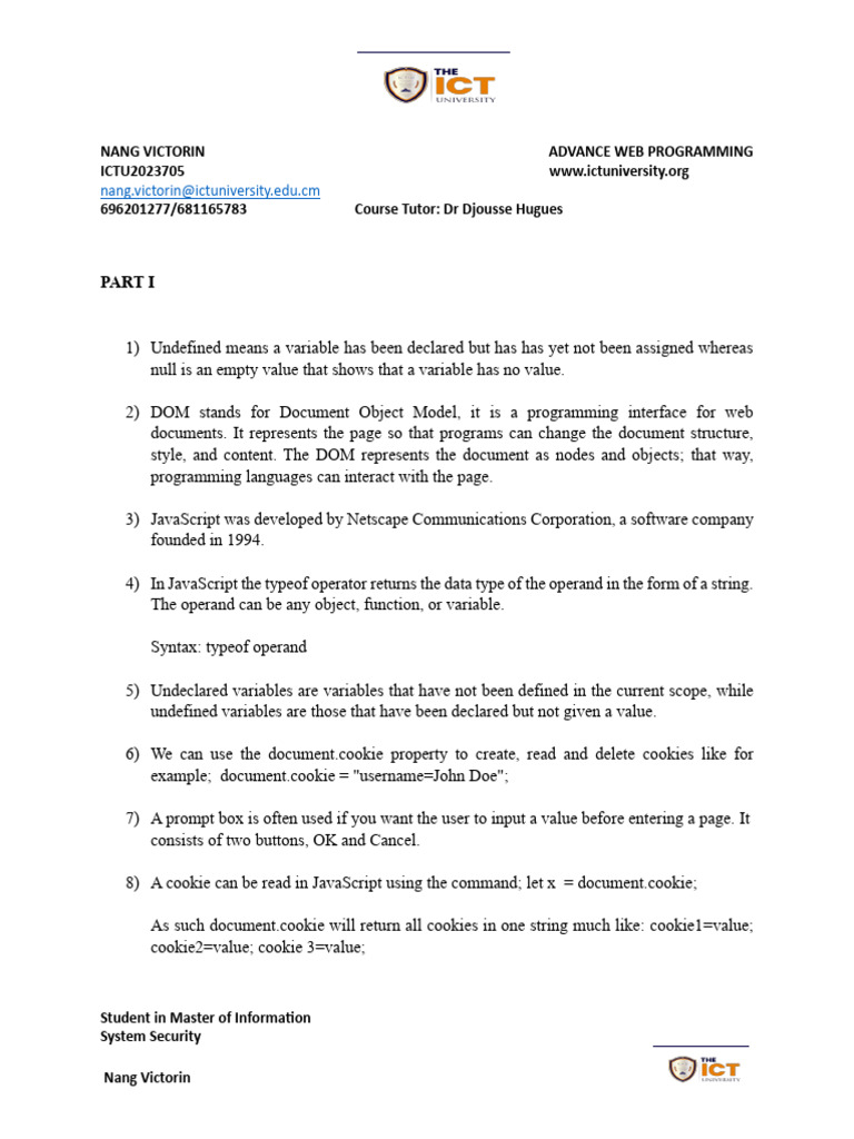 Advance web programming assignment | PDF | Document Object Model | Java Script