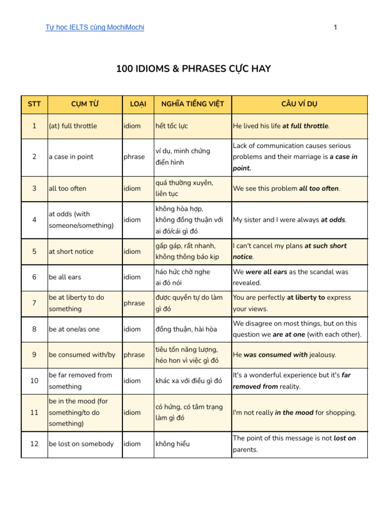 MochiMochi - 100 Idioms & Phrases Verb C C Hay | Download Free PDF | Vietnam