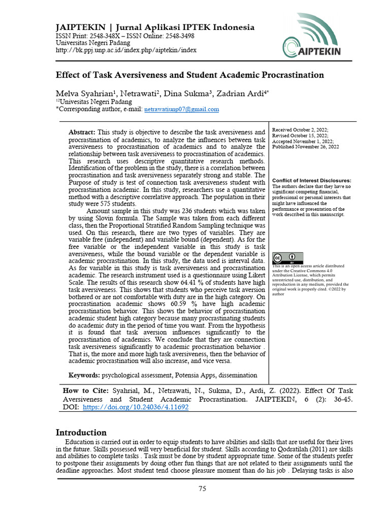 Effect of Task Aversiveness and Student Academic P | PDF ...