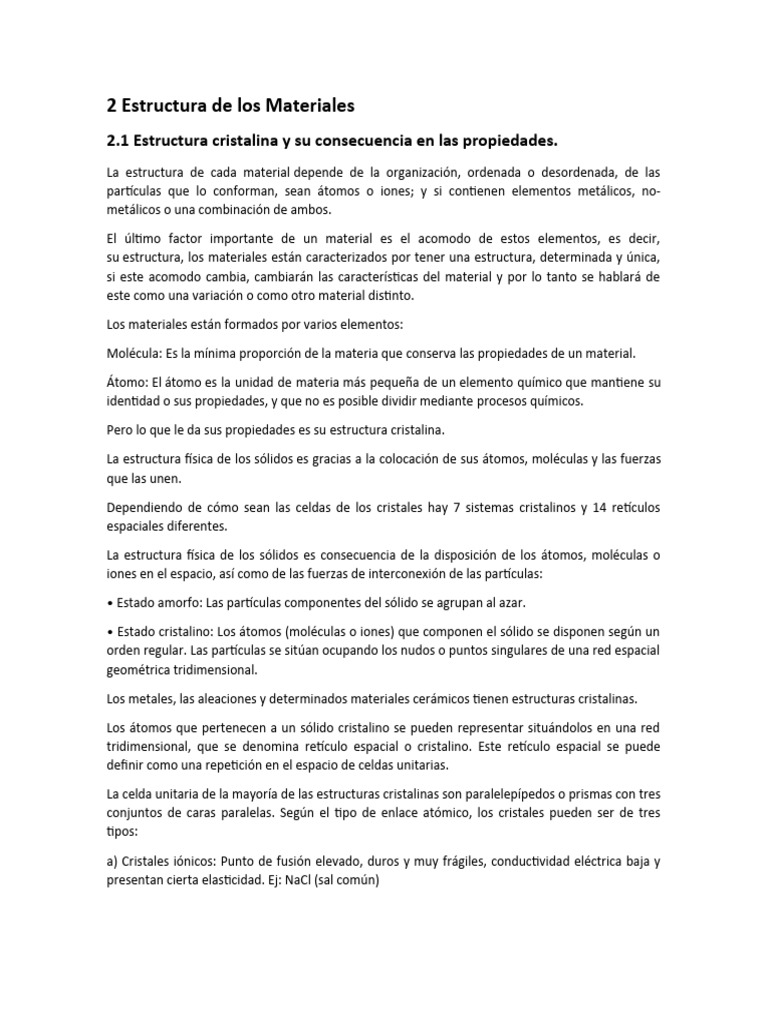 2 Estructura de los materiales | PDF | Material compuesto | Polímeros