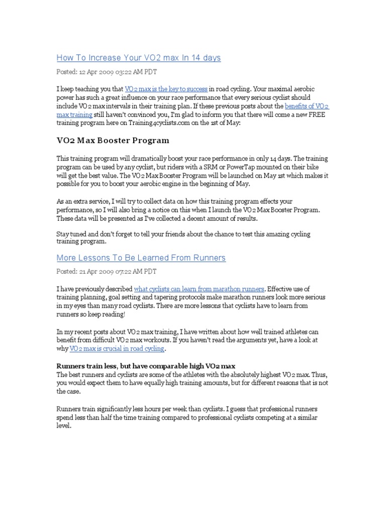 How To Increase Your VO2 Max in 14 Days | PDF | Aerobic Exercise ...