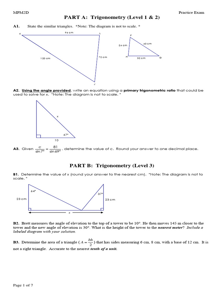 삼각비 practice - exam | PDF | Trigonometry | Elementary Mathematics