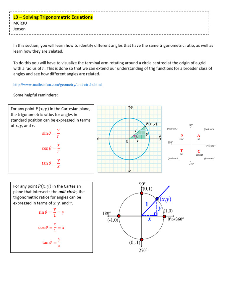 L3t - Solving Trig Equations | PDF | Trigonometric Functions | Euclidean Plane Geometry
