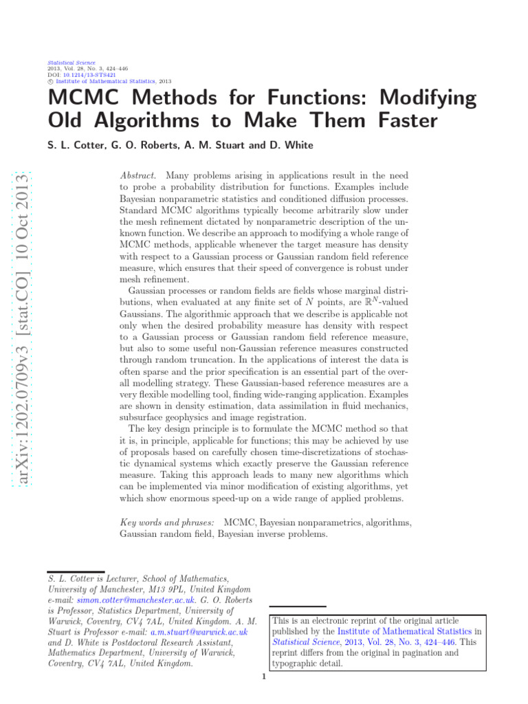 Mcmc Methods For Functions Modifying Old Algorithms To Make Them Faster Download Free Pdf