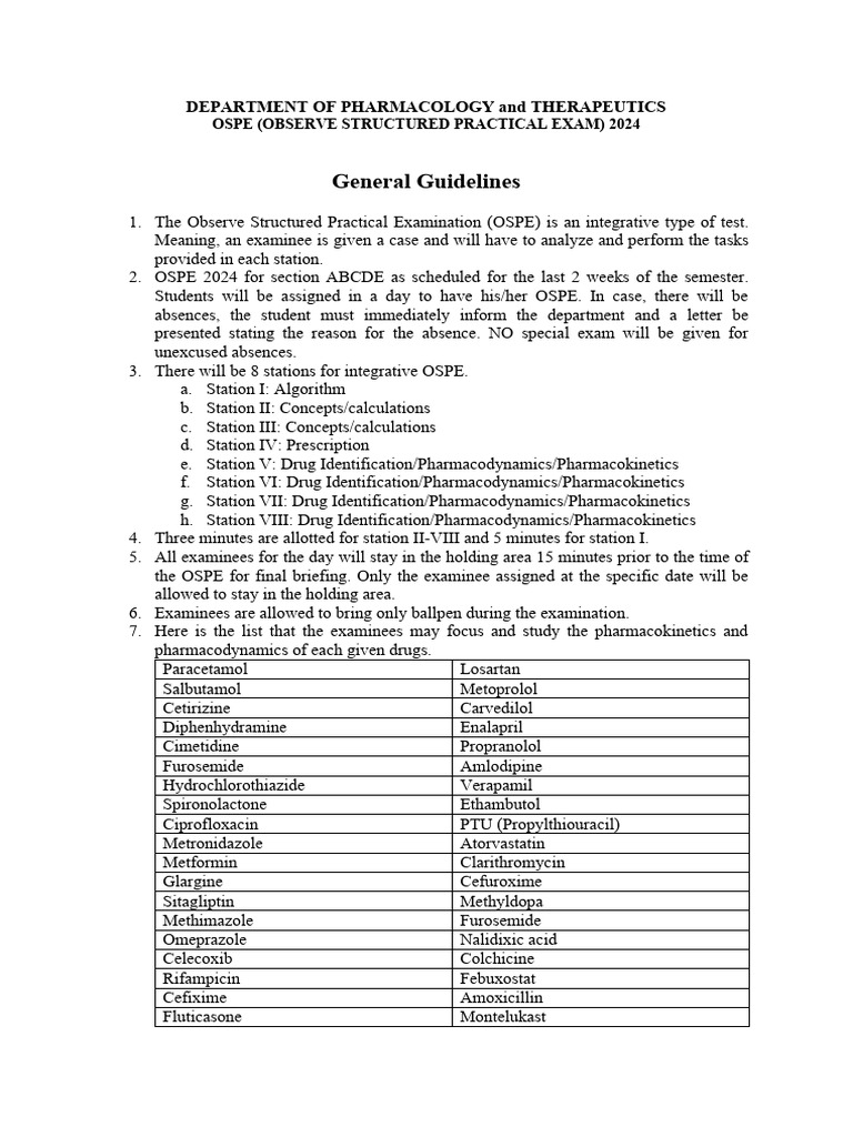 OSPE 2024 General Guidelines | PDF | Pharmacokinetics | Medicine