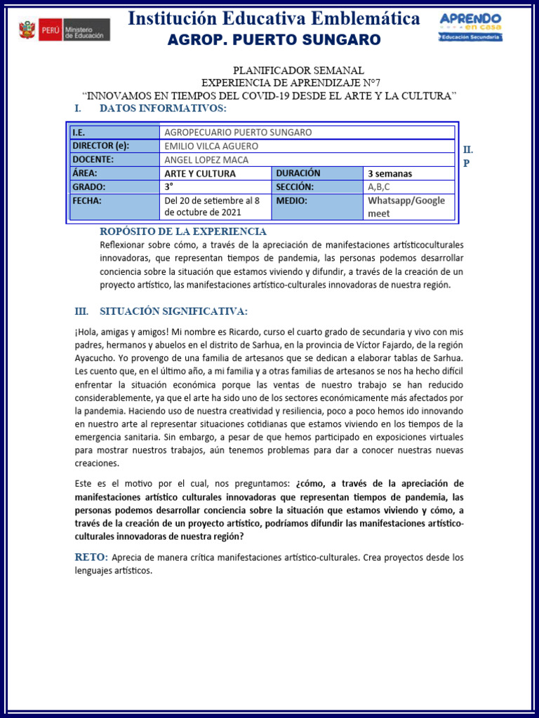 3º EXP 7 ACT 1 PLANIFICADOR | PDF | Aprendizaje | Comunicación
