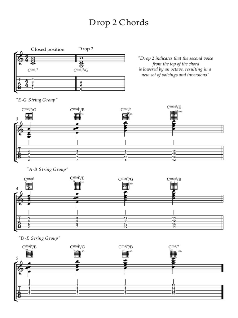 Drop 2 Chords for Guitar PDF Guide | PDF | Music Theory | Elements Of Music
