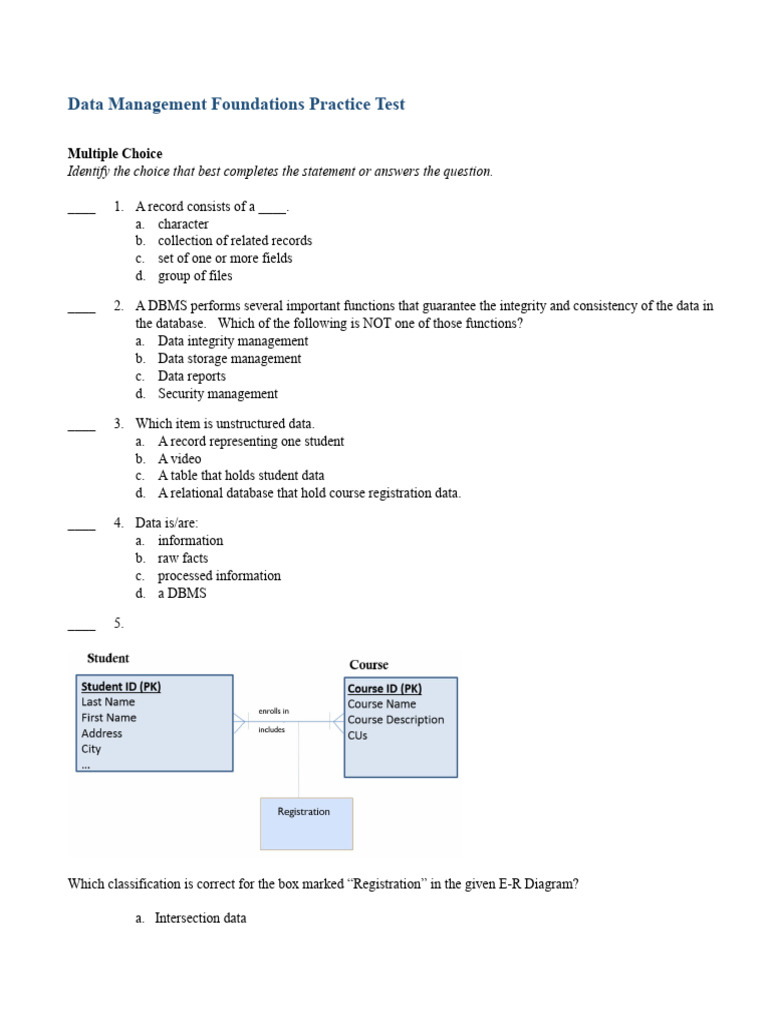 Database Management Concepts Quiz | PDF | Table (Database) | Relational ...