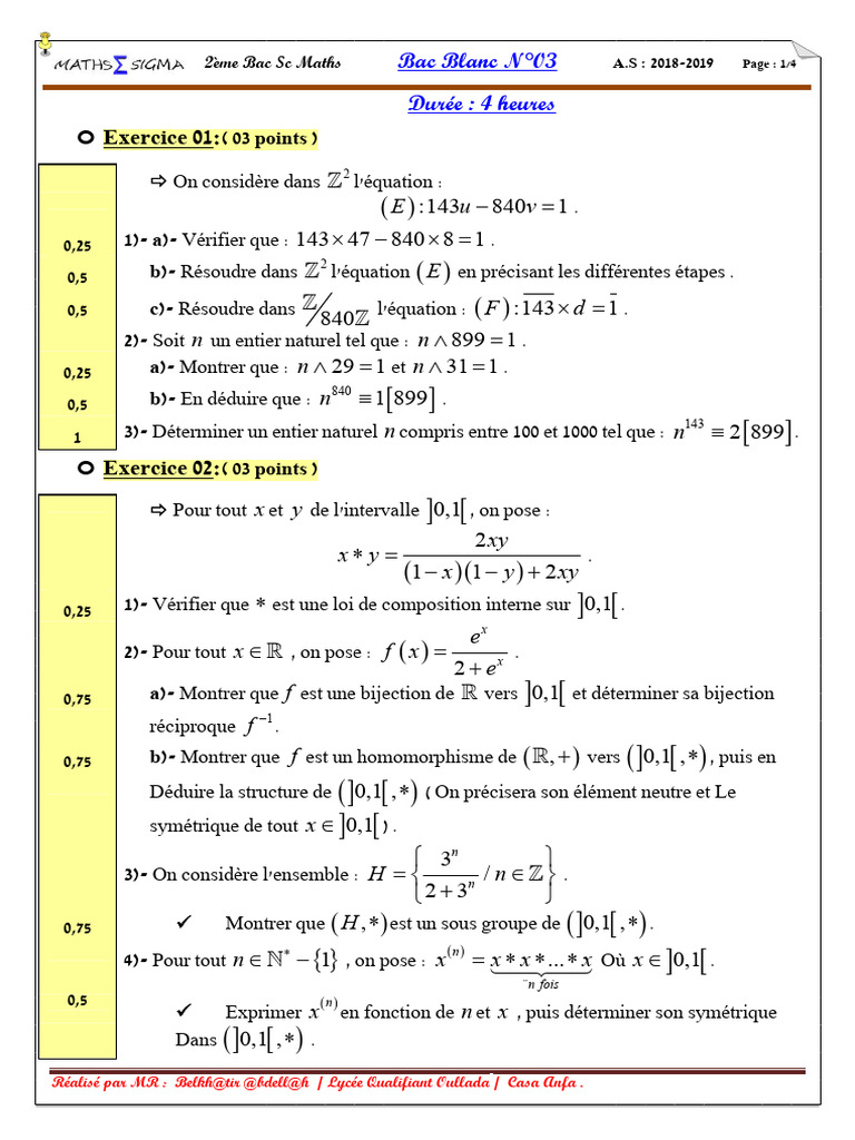 Bac Blanc Mathématiques 2ème Bac SM | PDF | Fonctionnalités et ...