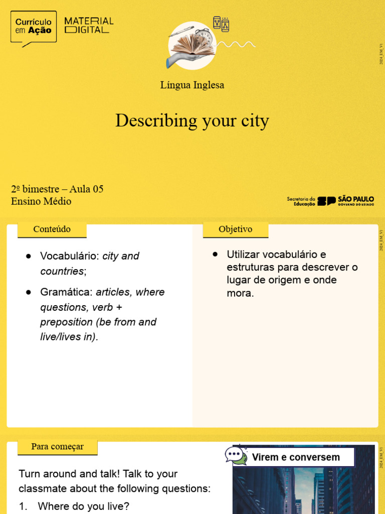 Descrevendo Cidades: Vocabulário e Gramática | PDF | Estudos de Línguas ...