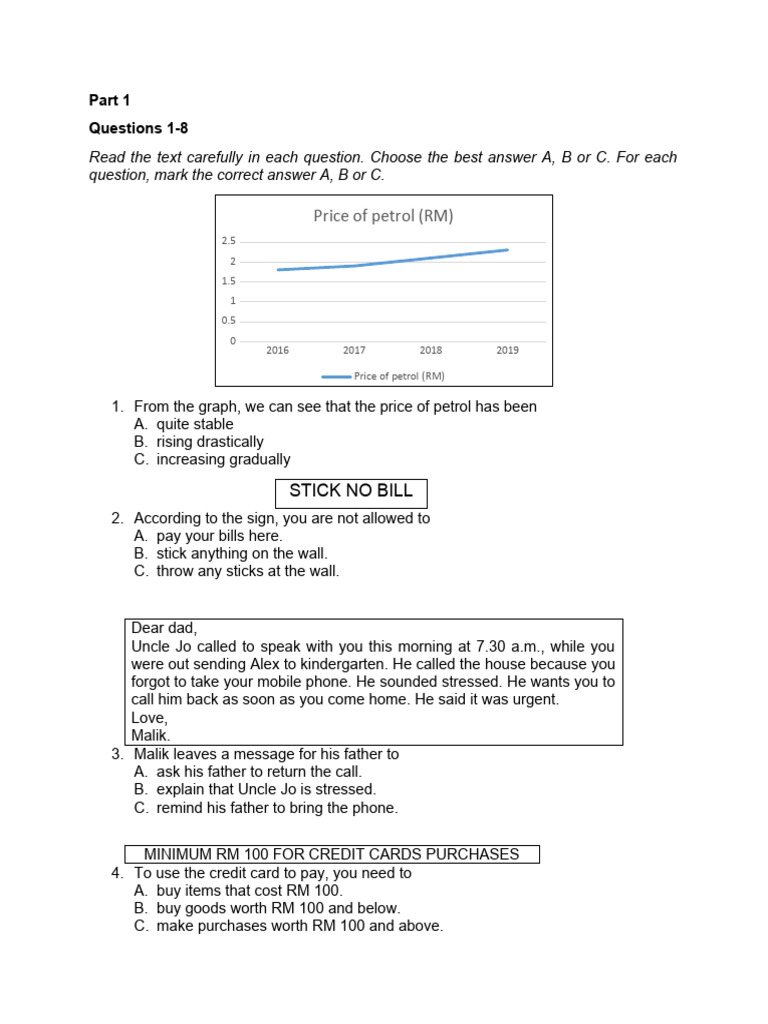 Form 4 English Exam Paper 1 Sample | PDF