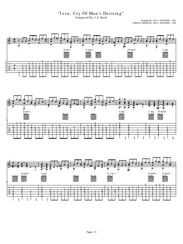 Jesu, Joy of Man's Desiring Tabs | PDF | Johann Sebastian Bach | Bach ...