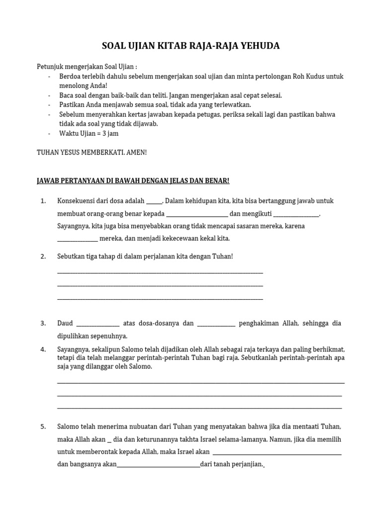 Soal Ujian Raja-Raja Yehuda | PDF