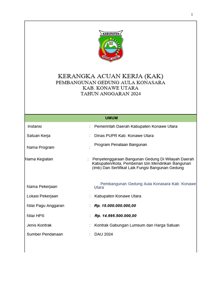 KAK Konstruksi AULA | PDF | Griya & Taman | Teknologi & Rekayasa