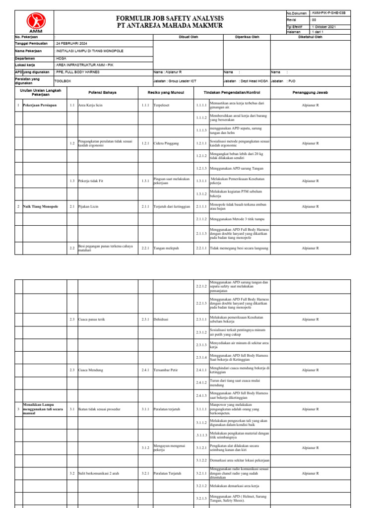 Jsea Instalasi Lampu Di Tower Monopole | PDF