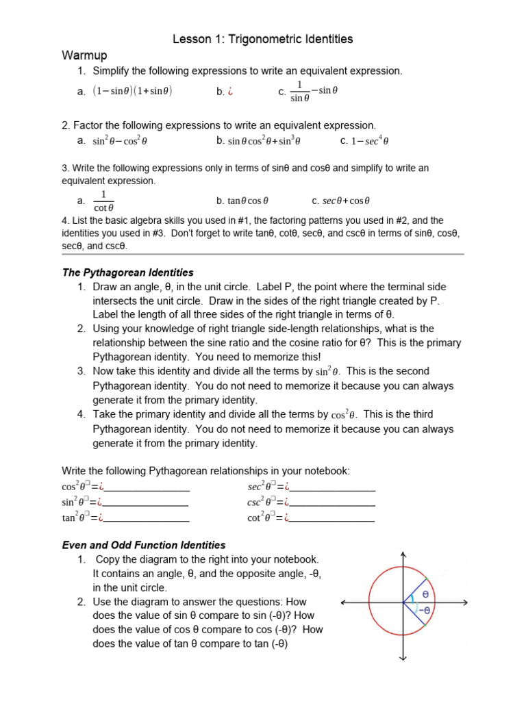 Lesson 1(Trig IDs) | PDF | Trigonometric Functions | Euclidean Plane Geometry