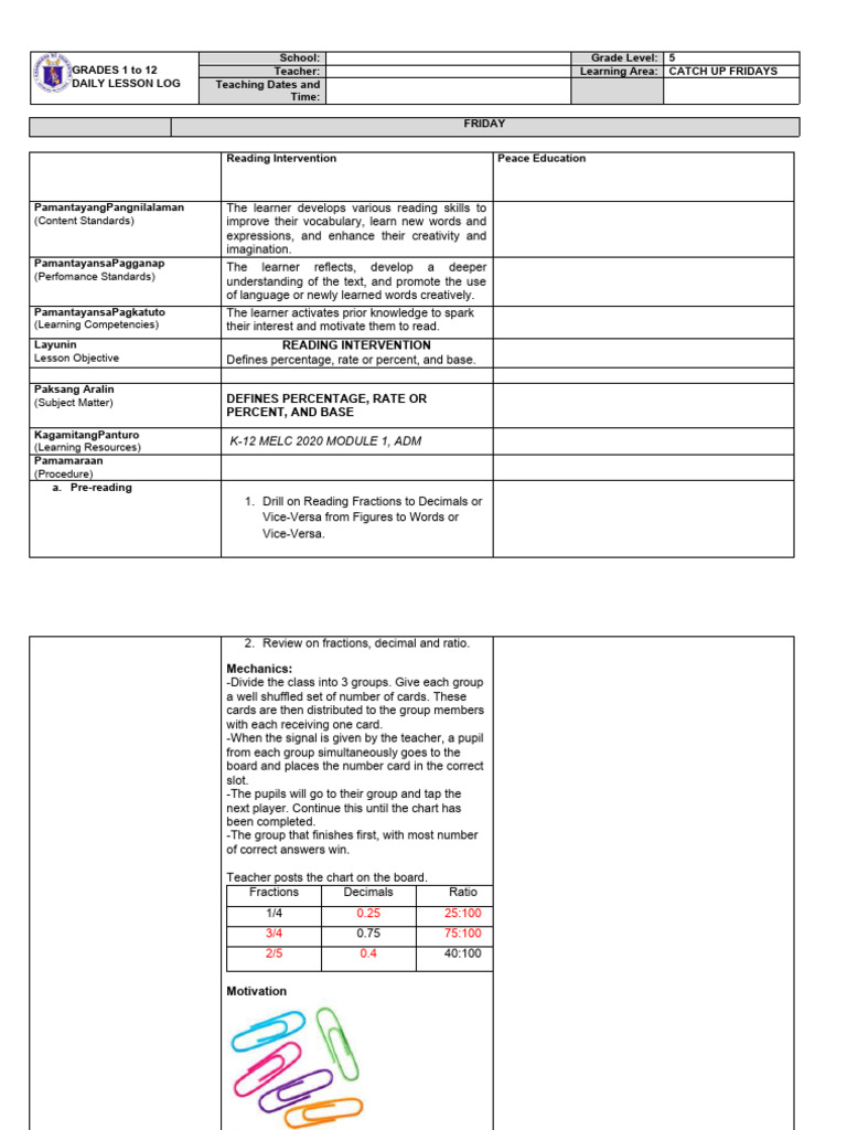 Catch - Up-Fridays Q3 Week 2 Math 5 | PDF | Percentage | Learning