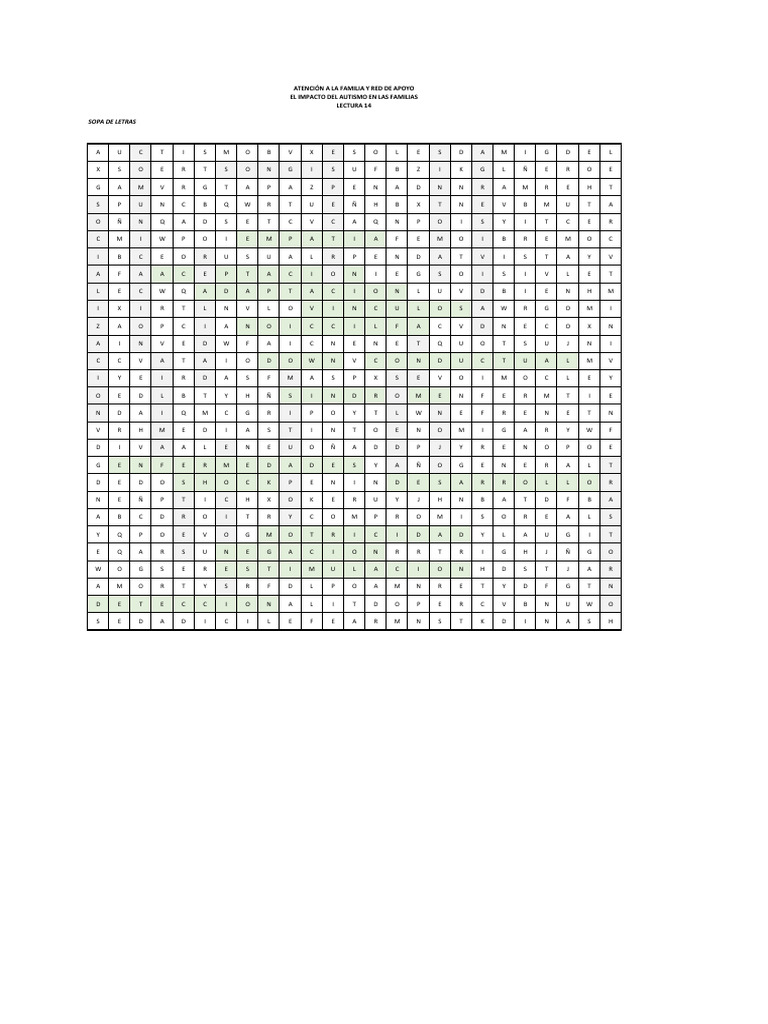 Sopa de Letras y Aprendizaje Significativo | PDF | Espectro autista ...