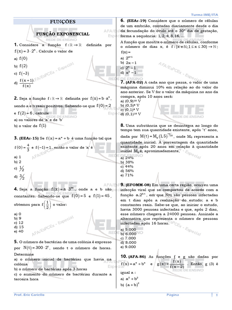 Funções Exponenciais: Exercícios e Gráficos | PDF | Função (Matemática ...