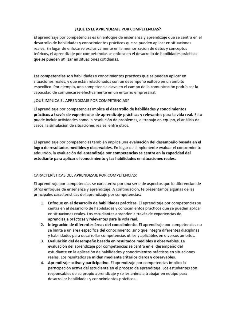 Qué Es El Aprendizaje Por Competencias | PDF | Evaluación | Aprendizaje