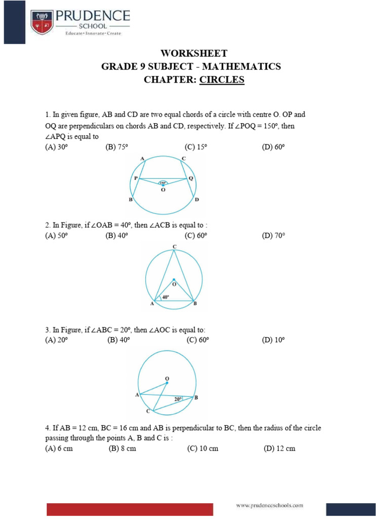 Circles Worksheet | PDF | Circle | Perpendicular