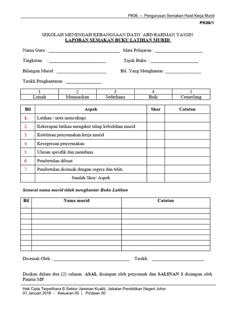 PK06 1 Laporan Semakan Hasil Kerja Murid | PDF
