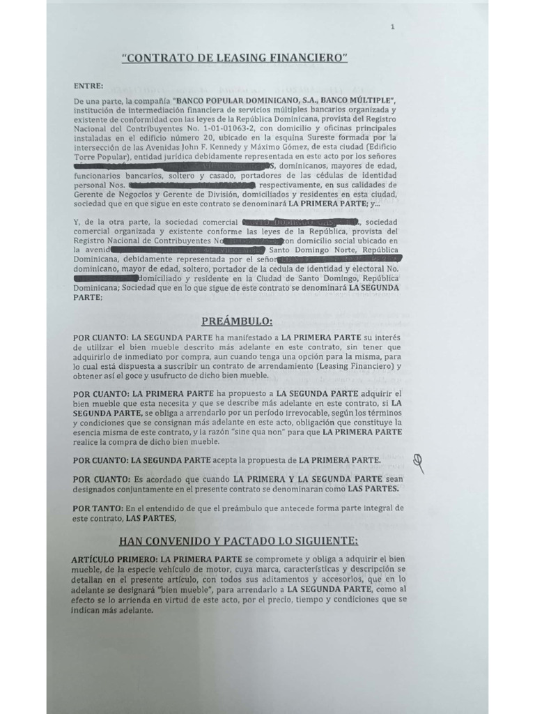 Contrato de Leasing Financiero | PDF