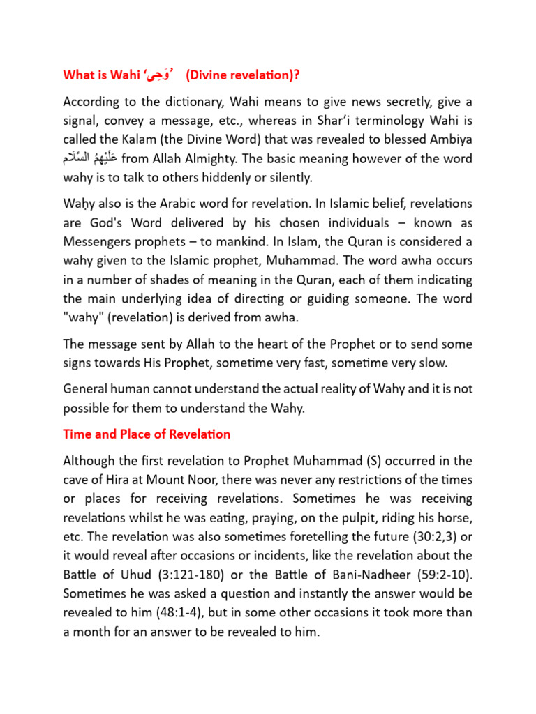What Is Wahi (Divine Revelation) | PDF | Prophets And Messengers In ...