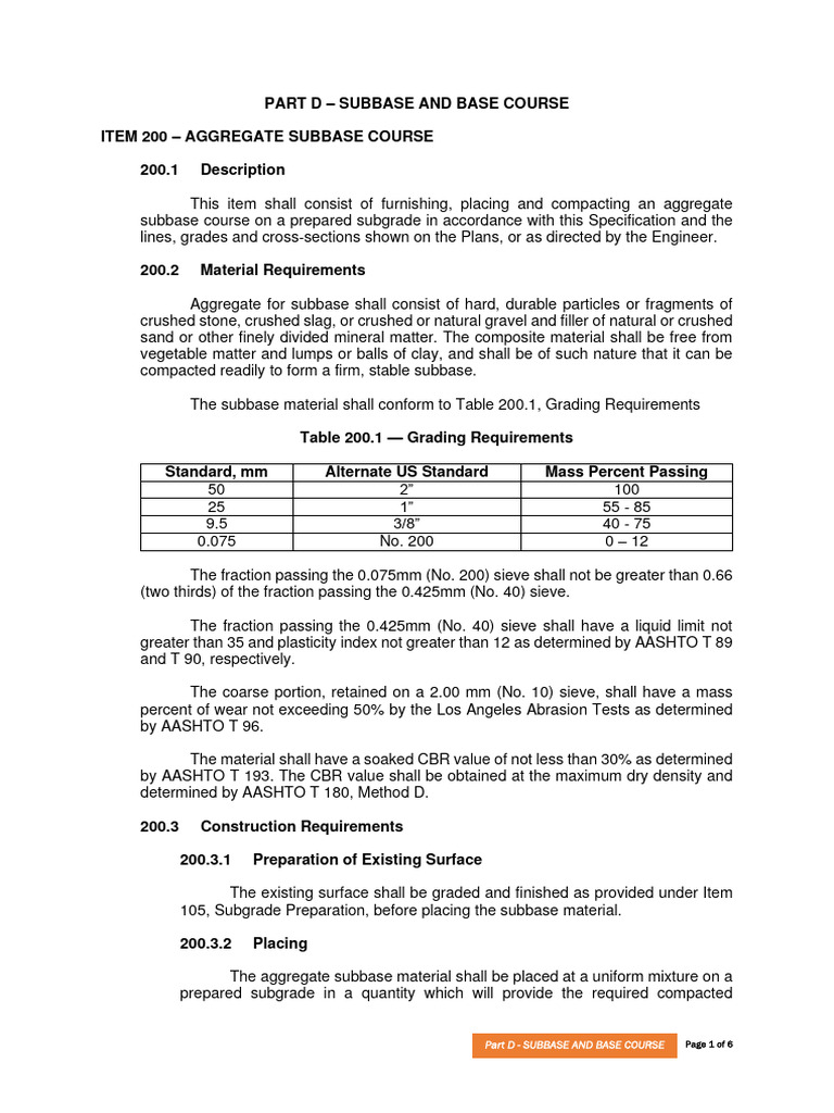 Part D - SUBBASE AND BASE | PDF | Gravel | Construction Aggregate