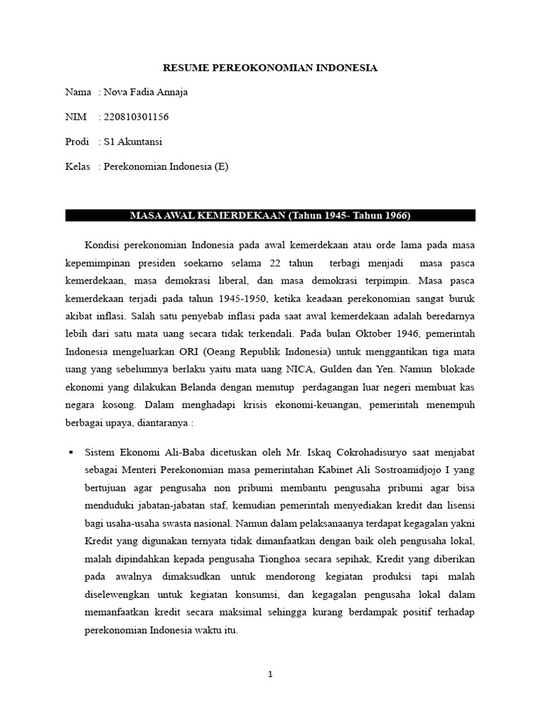 Resume PI Setelah Kemerdekaan - Nova Fadia Annaja | PDF