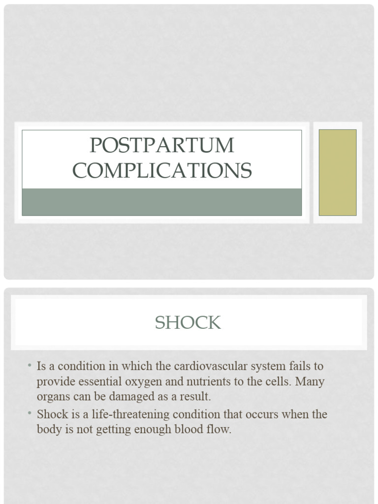 5th Postpartum Complications | PDF | Shock (Circulatory) | Thrombosis