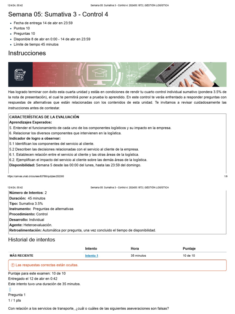 Semana 05 - Sumativa 3 - Control 4 - 202405.1872 - GESTIÓN LOGÍSTICA EricP | PDF | Transporte ...