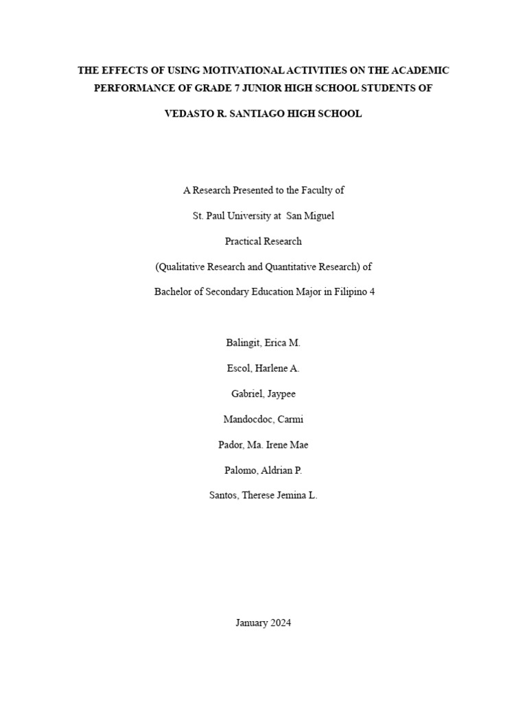 Motivational Activities Boost Grade 7 Performance | PDF | Motivational ...