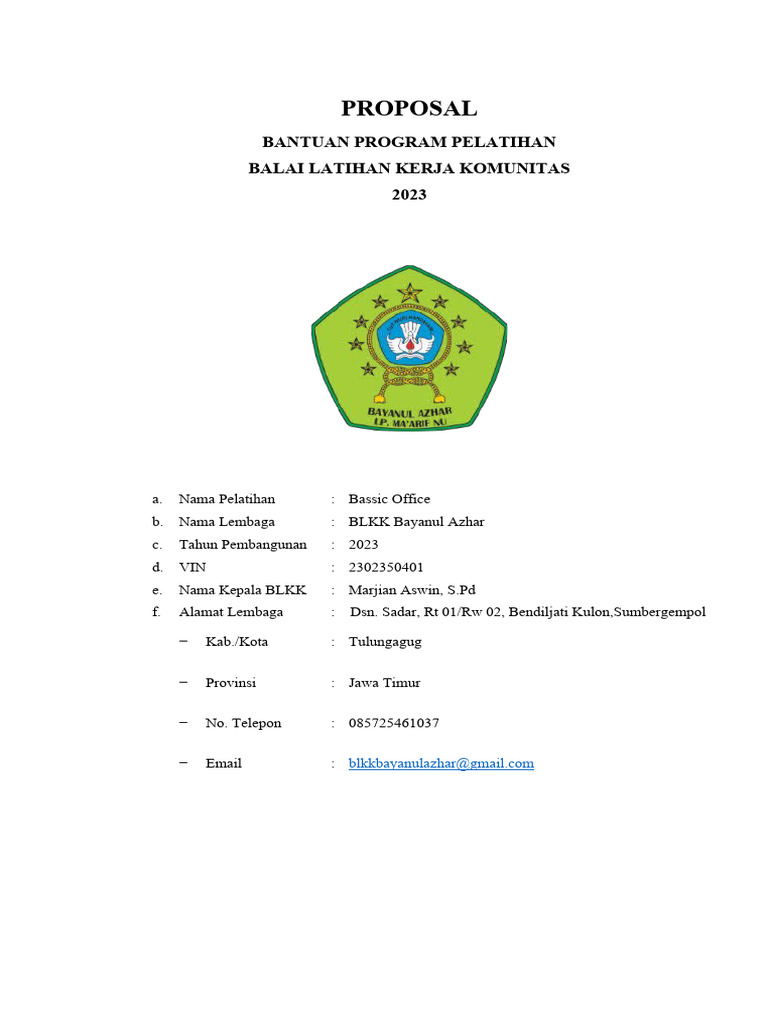 Proposal Pelatihan BLK Komunitas 2023 | PDF | Karier & Perkembangan